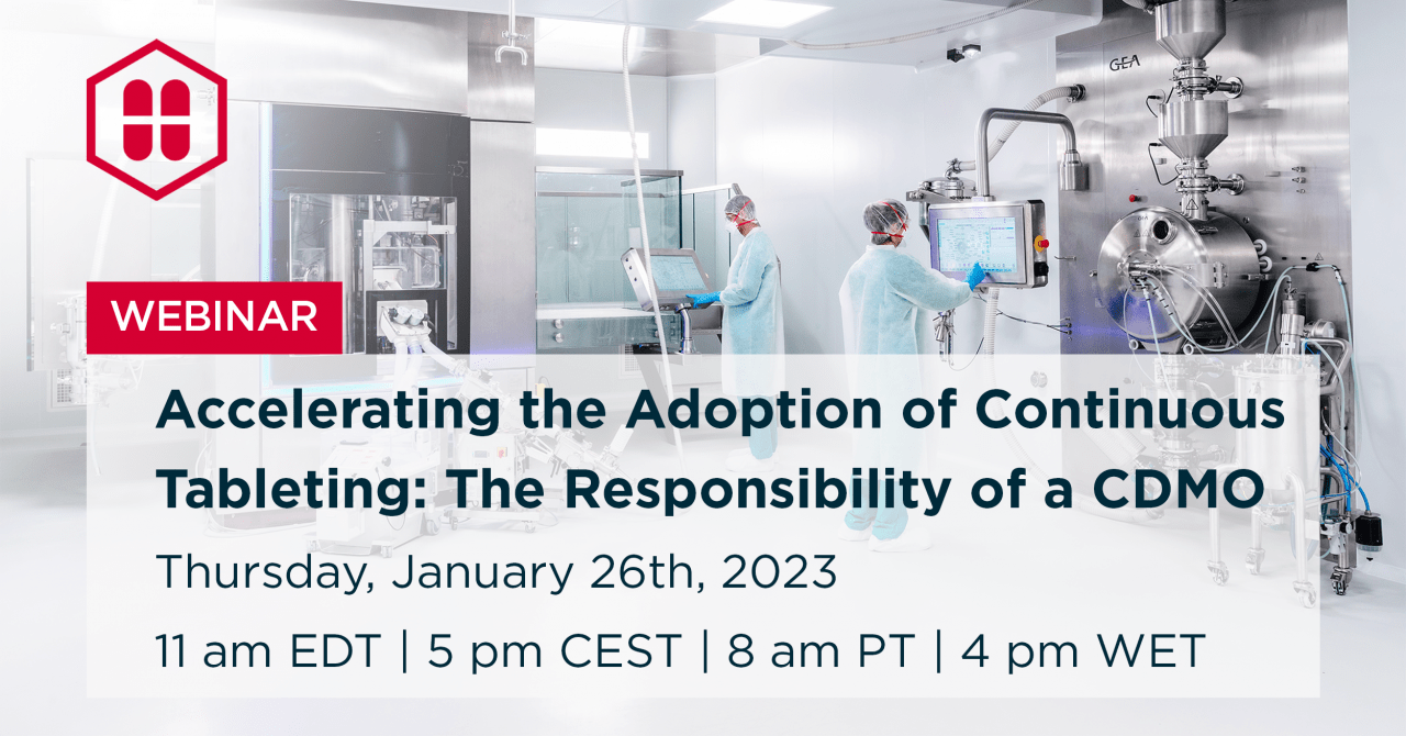 Webinar - Accelerating the Adoption of Continuous Tableting: The Responsibility of a CDMO | Hovione